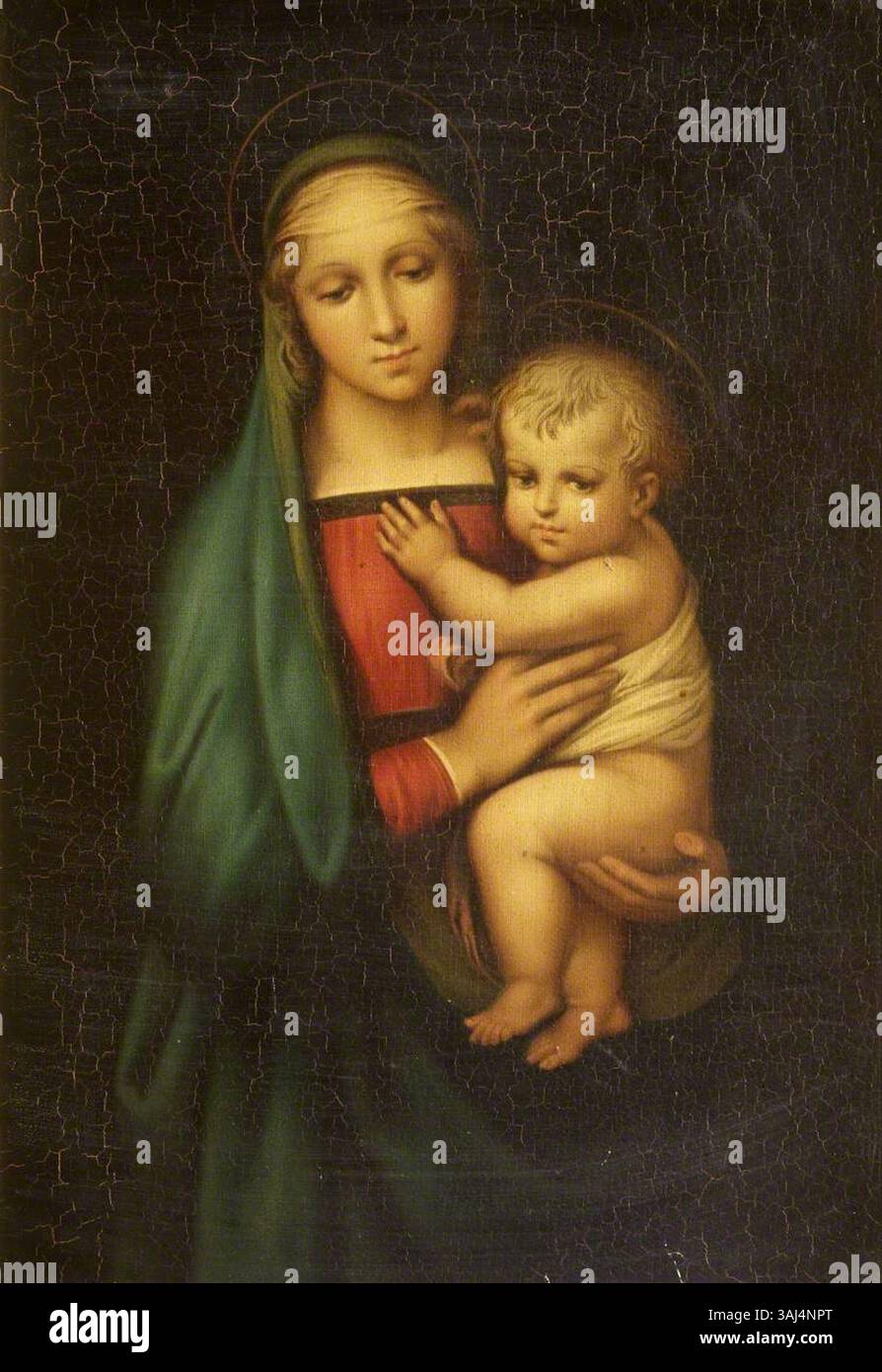 This painting, after Raphael, depicts the Madonna and Child, also known as the Madonna del ...