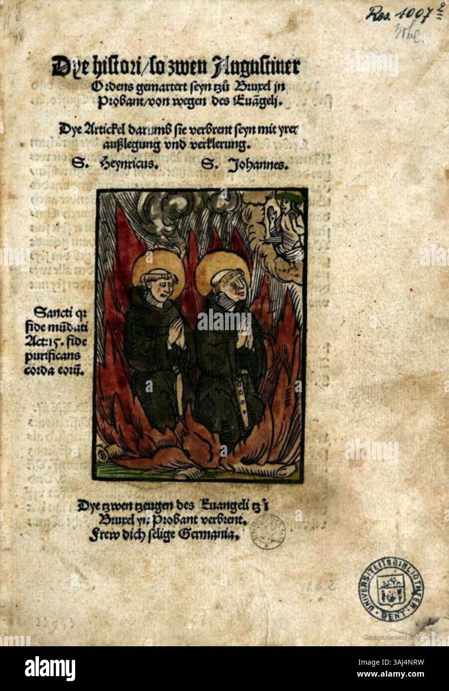 This woodcut from around 1523 illustrates the martyrdom of Voes and Van ...