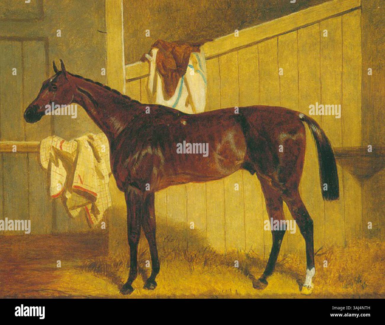 Harry Hall's 1856 painting of 'Warlock,' a bay racehorse, showcases the ...