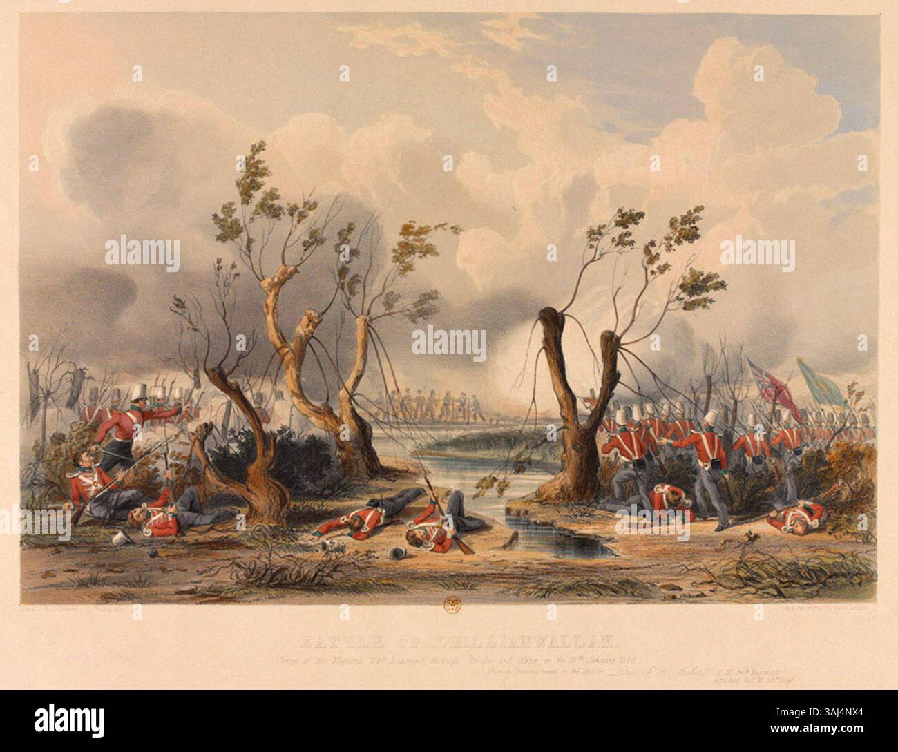 A coloured lithograph illustrating the charge of H M 24th Regiment ...