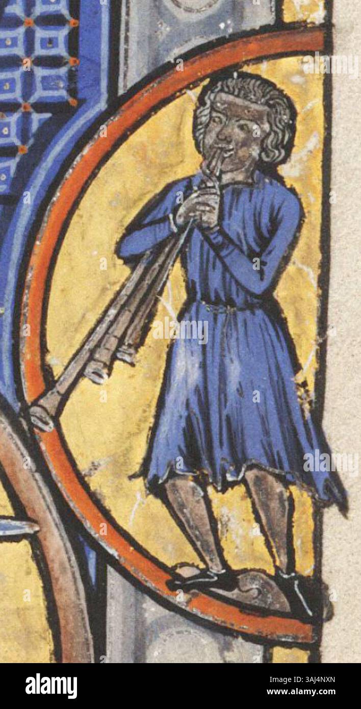 This depiction of triple pipes in the Lewis Psalter, folio 1v, created ...