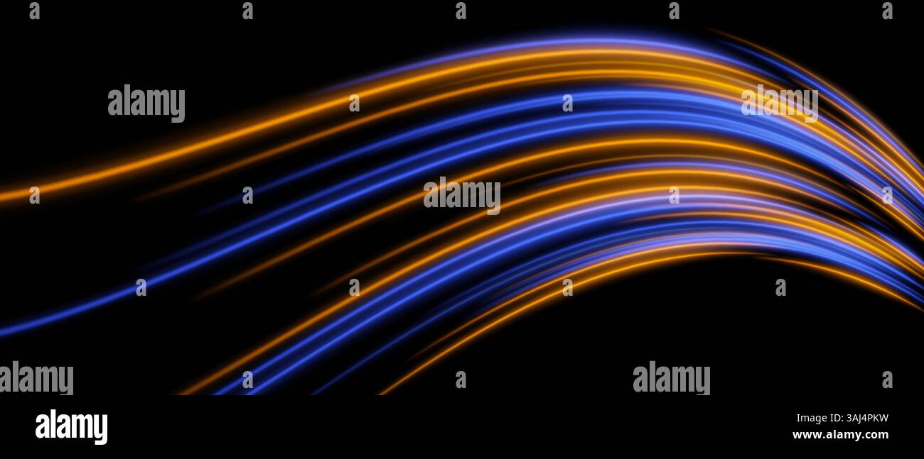 Light flow. Blue and orange lines form wide dynamic path. Glowing arcs ...