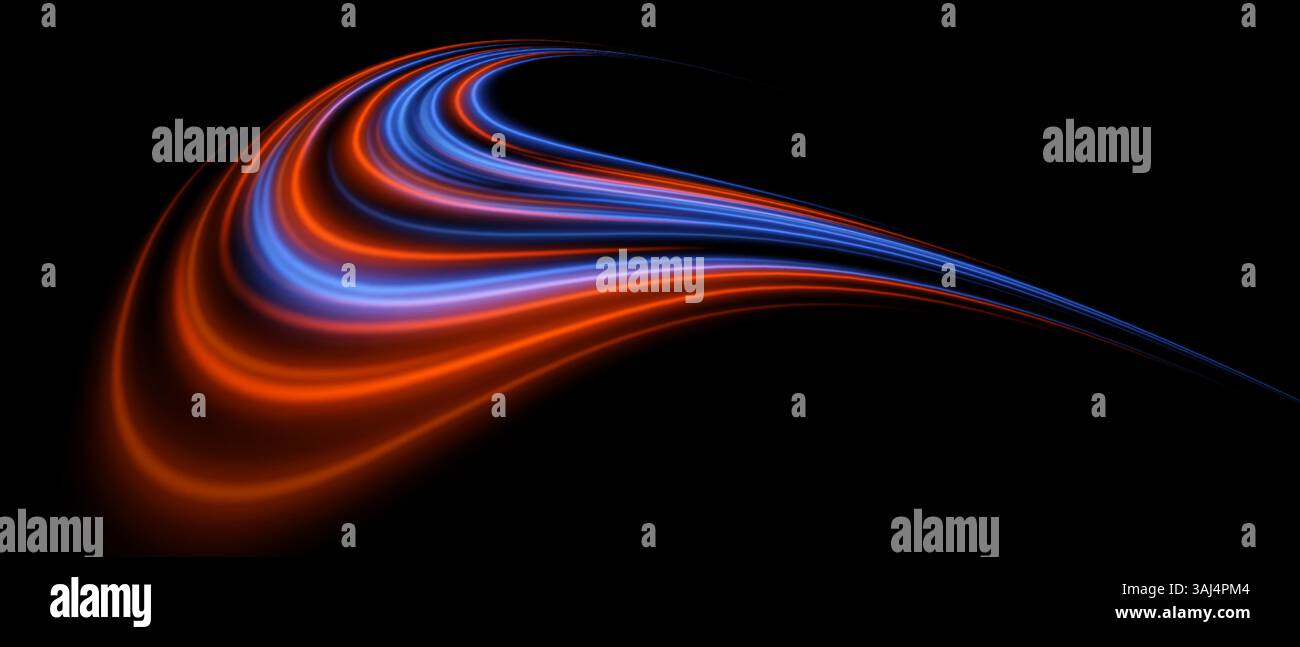 Light flow. Blue and orange lines form wide dynamic path. Glowing arcs ...