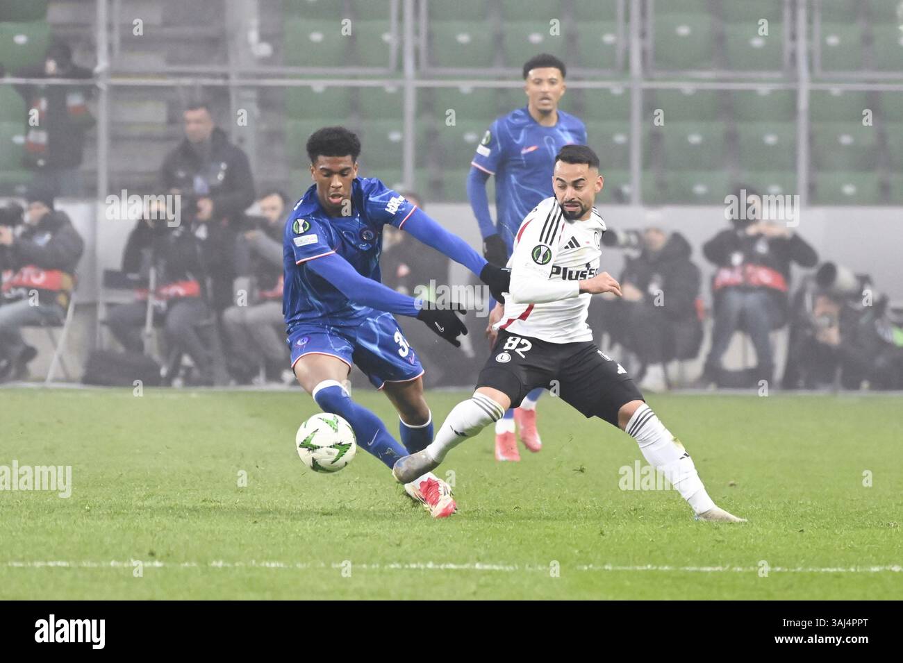 Warszawa, Poland. 10th Apr, 2025. Tyrique George and Luquinhas Lima Linhares during the UEFA ...