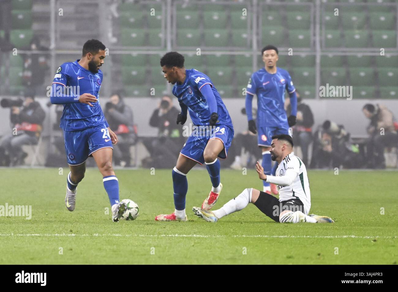 Warszawa, Poland. 10th Apr, 2025. Reece James, Josh Acheampong and ...