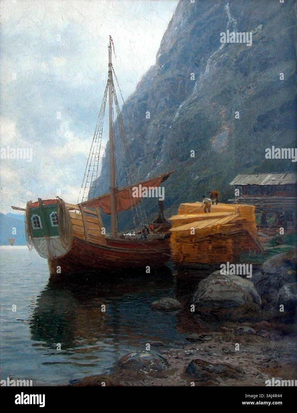 This 1890 painting by Hans Gude, titled 'Fresvikjekta,' depicts a ...