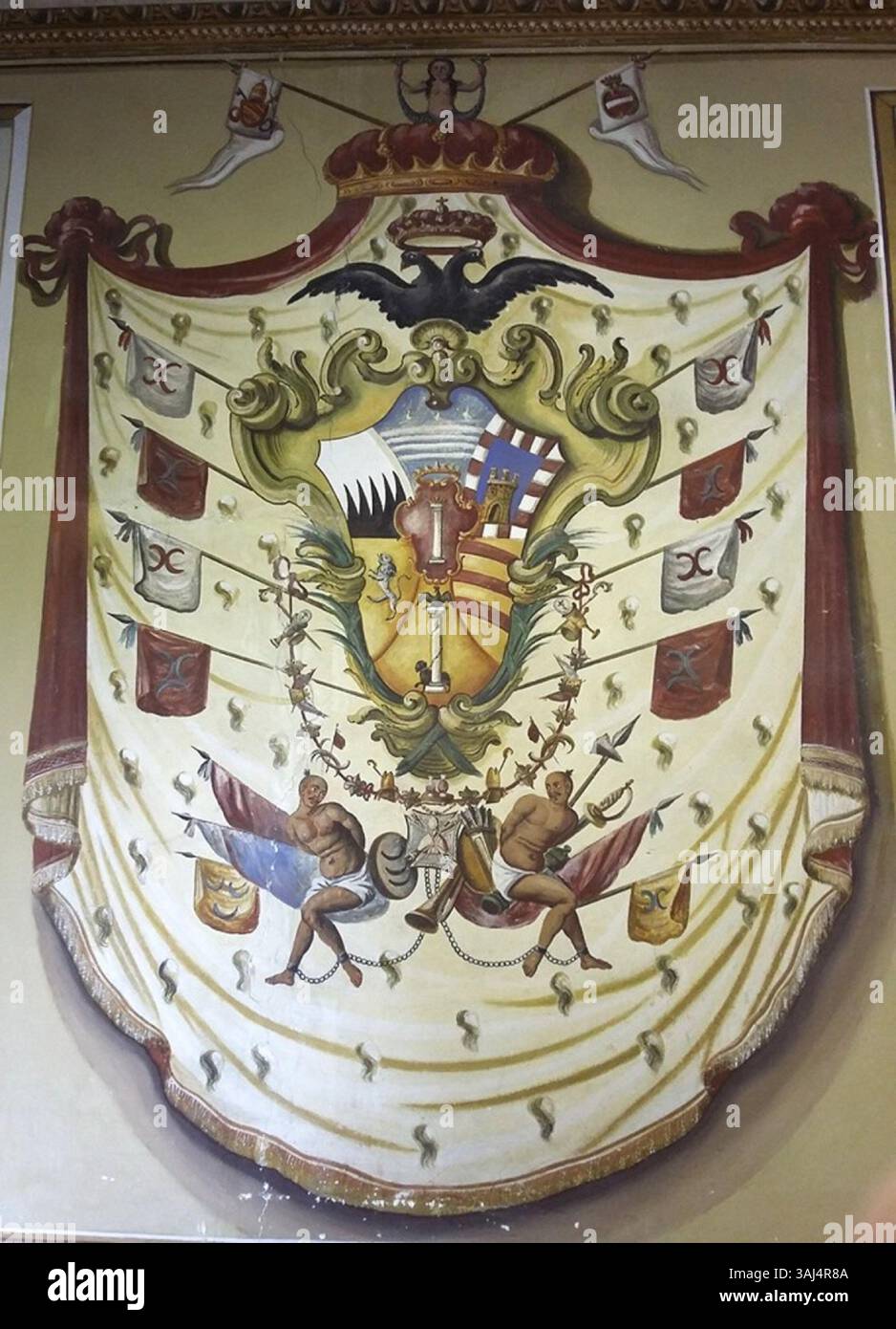 This 18th-century fresco depicts the coat of arms of the Colonna ...