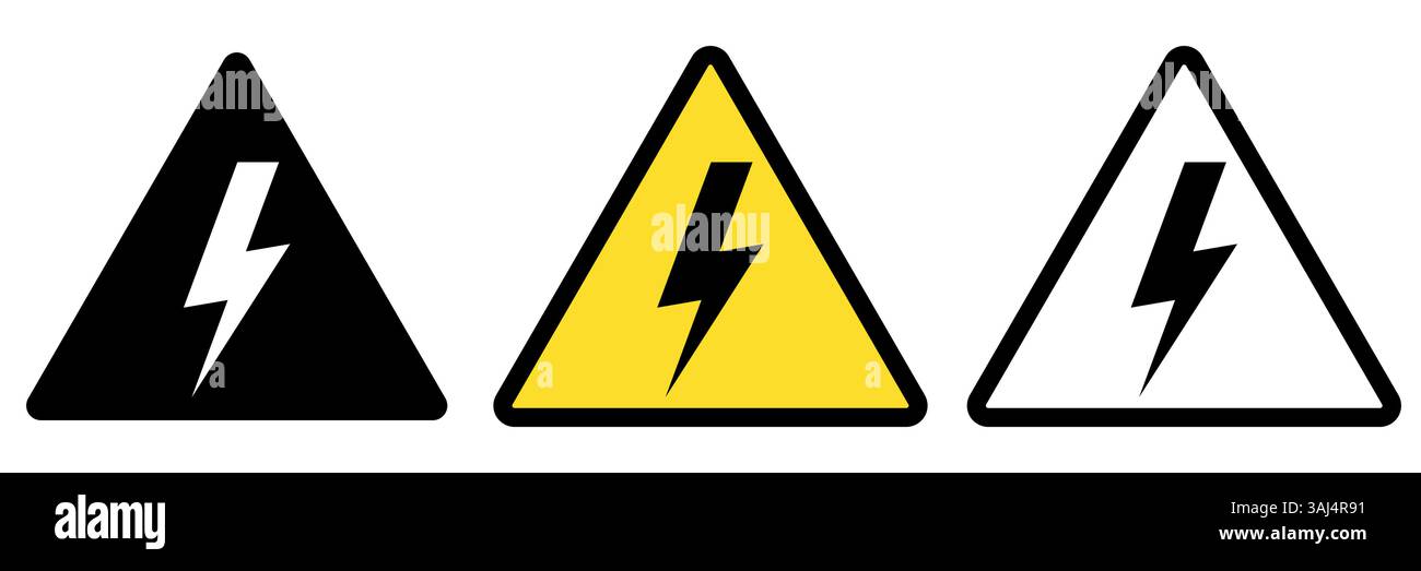 High voltage sign, lightning in triangle symbol icon set, illustration ...