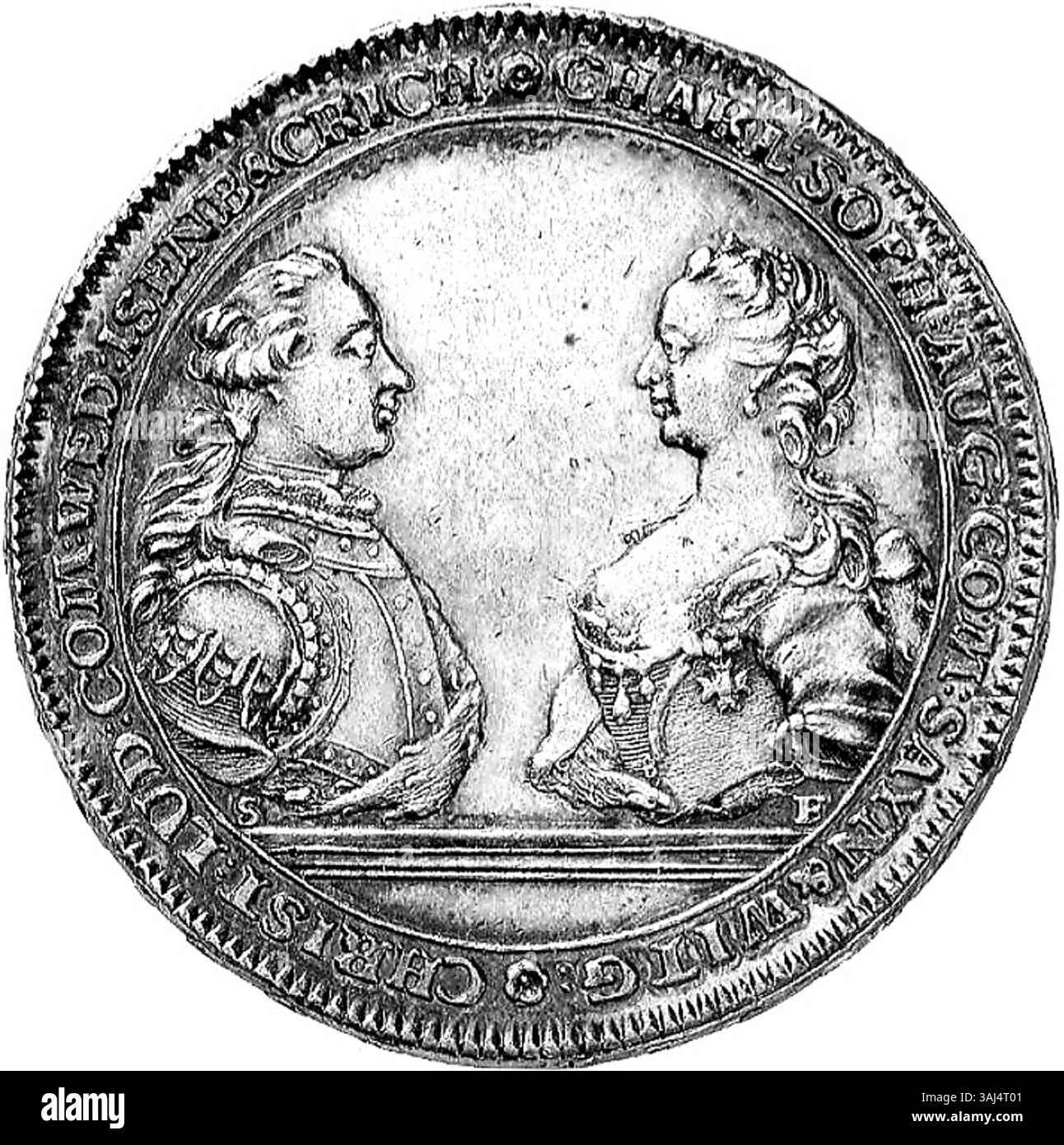 This 1762 Reichstaler coin commemorates the marriage of Christian ...