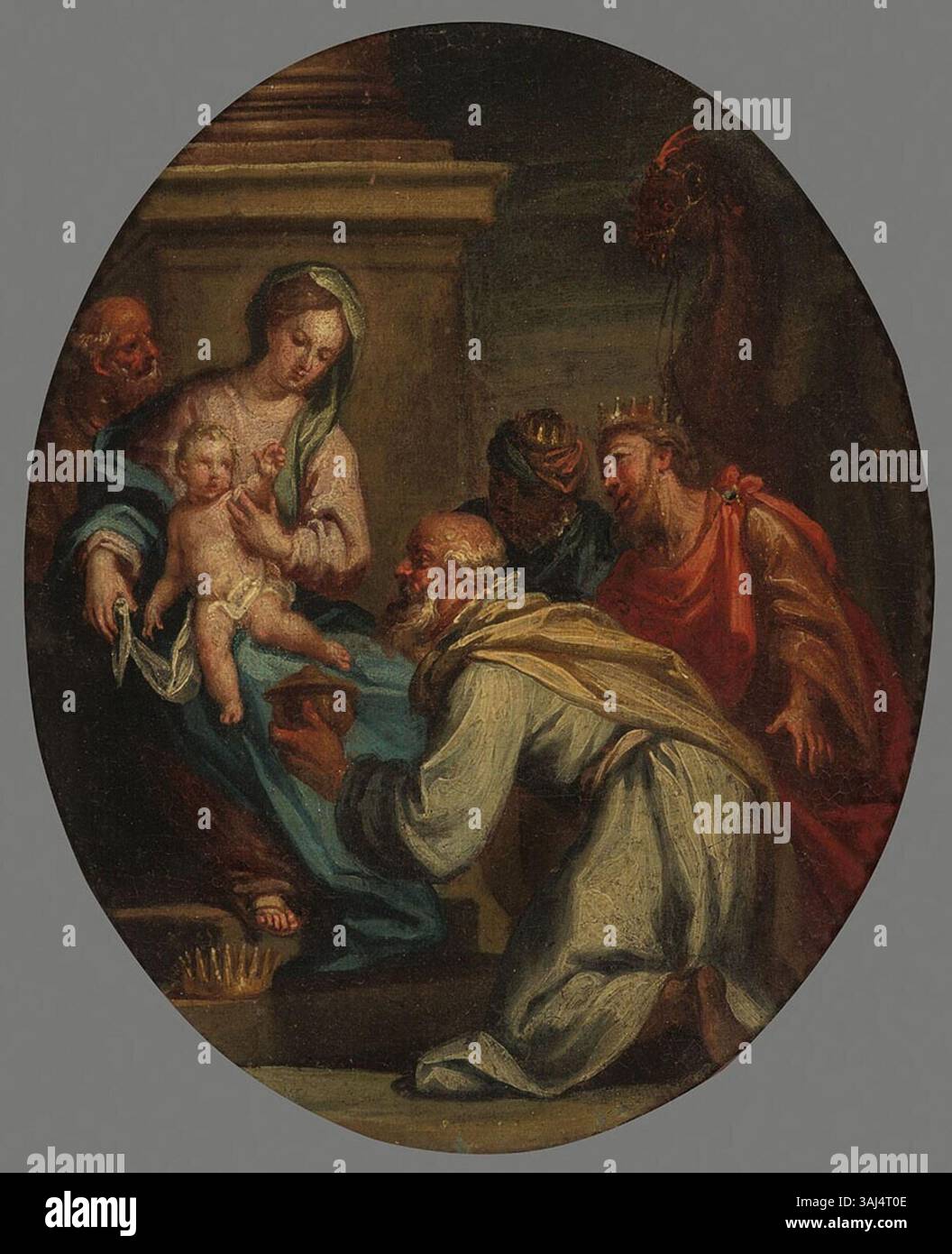 This anonymous Dutch painting, 'The Adoration of the Magi,' painted between 1600 and 1700 ...