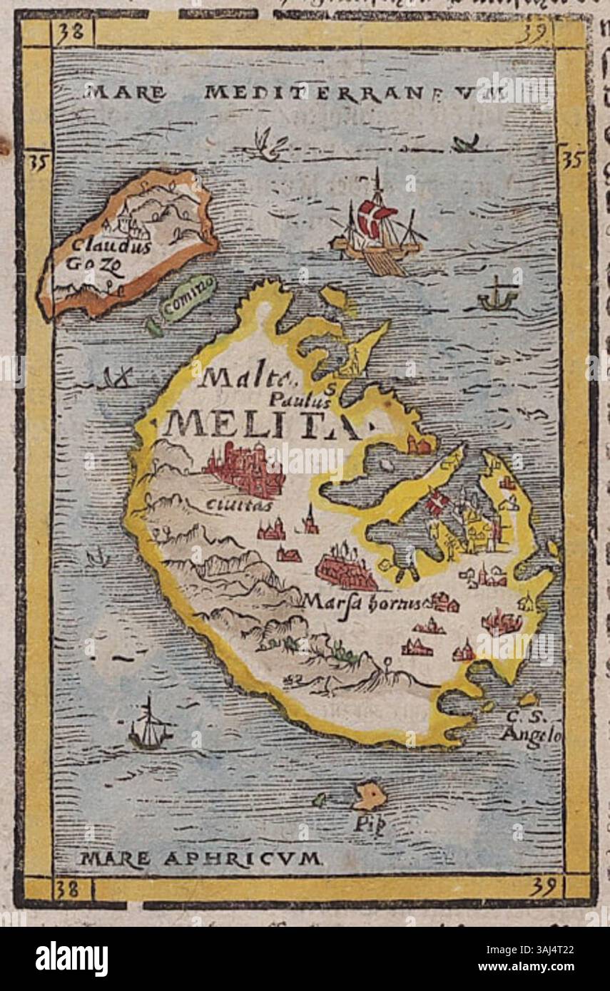 This detailed 1550 map of Melita and Goza by Sebastian Münster offers ...
