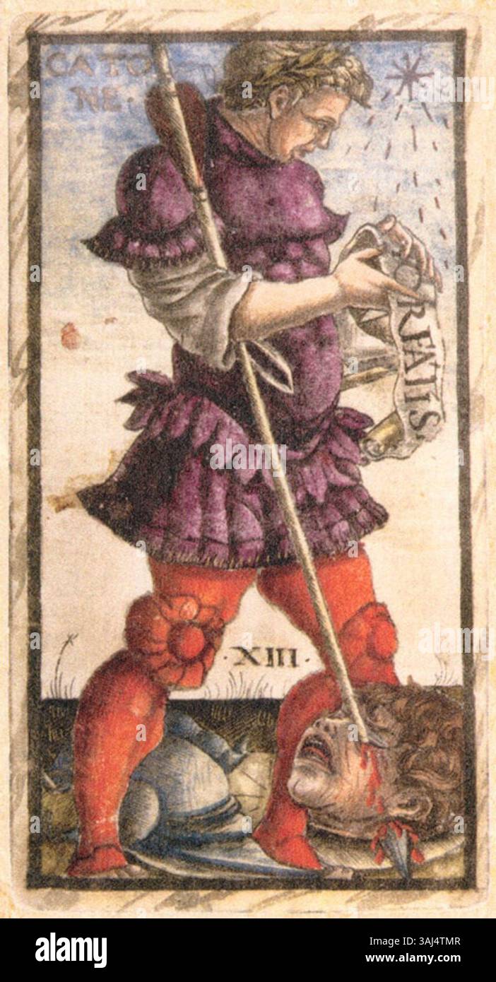 Sola Busca tarot card 13 (Catone XIII), created in Italy in 1491, is ...
