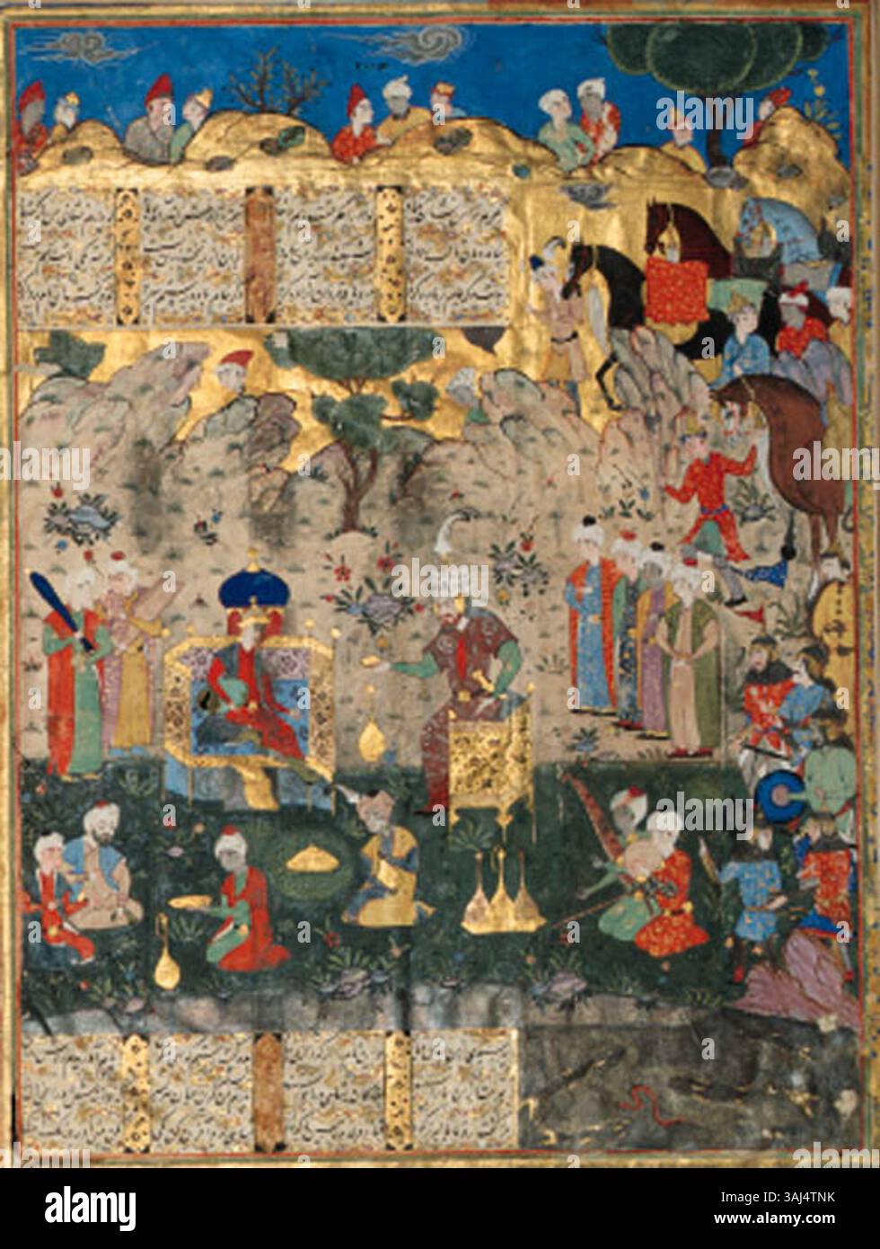 An illustration from the Shahnameh, dated 1560-70, shows Rustem meeting ...