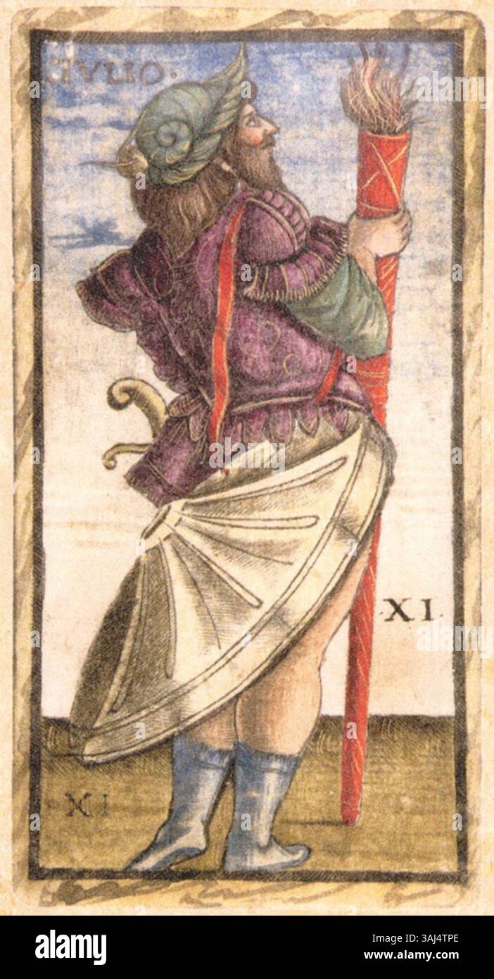 Card 11 from the Sola Busca tarot deck, created in 1491, features Tulio ...