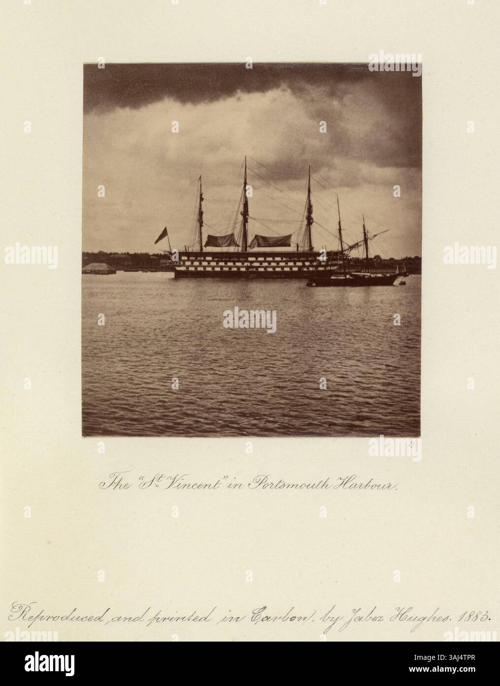 A photograph of the HMS St Vincent in Portsmouth Harbour, taken around ...