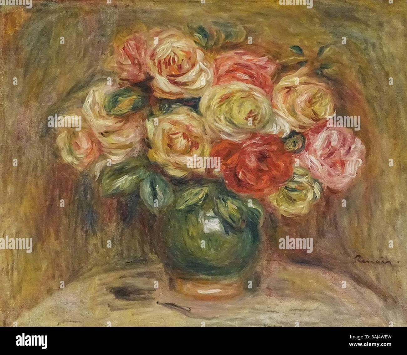 This 1915 painting by Renoir features a vibrant bouquet of roses in a ...