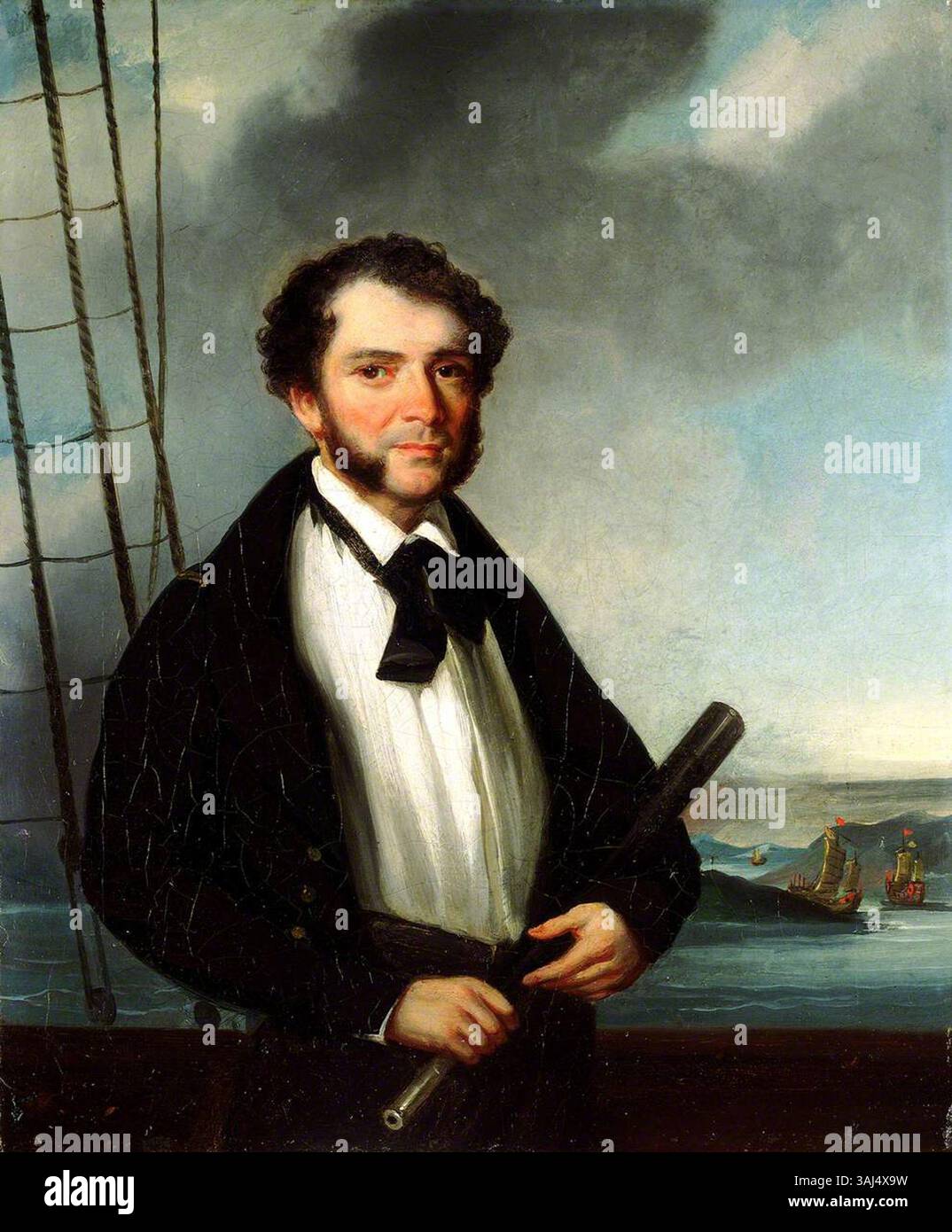 This circa 1830 portrait, attributed to George Chinnery, depicts a merchant naval captain. The ...