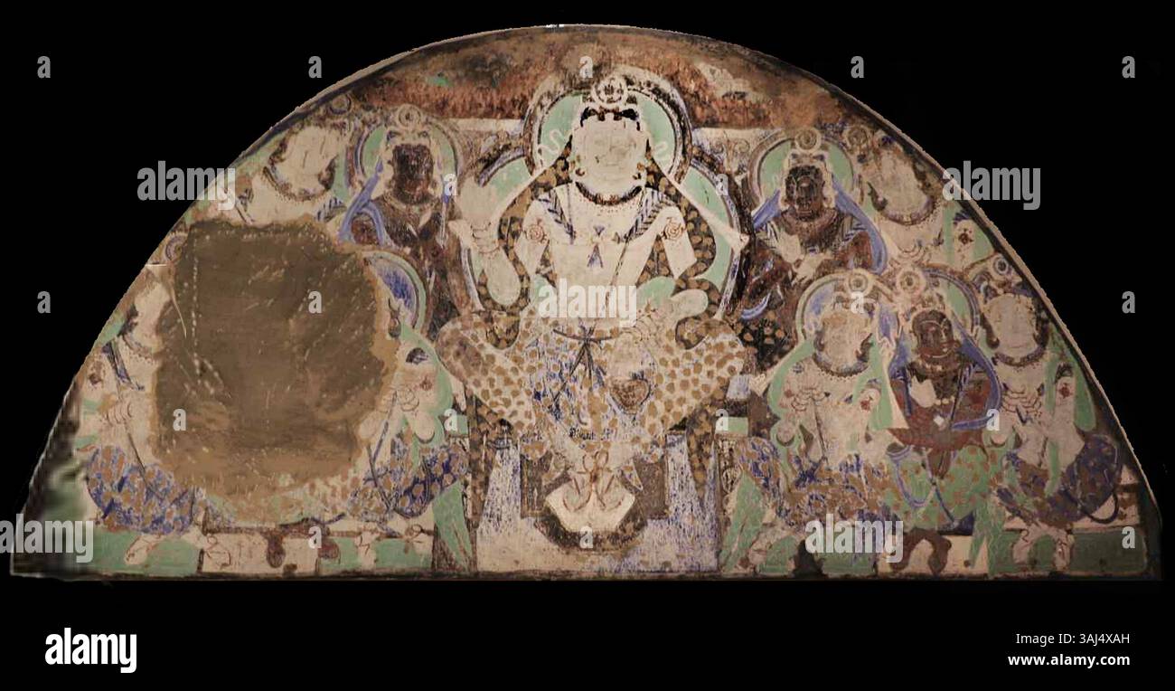 A 6th-century CE painting from Cave 171 in the Kizil Caves, showing a ...