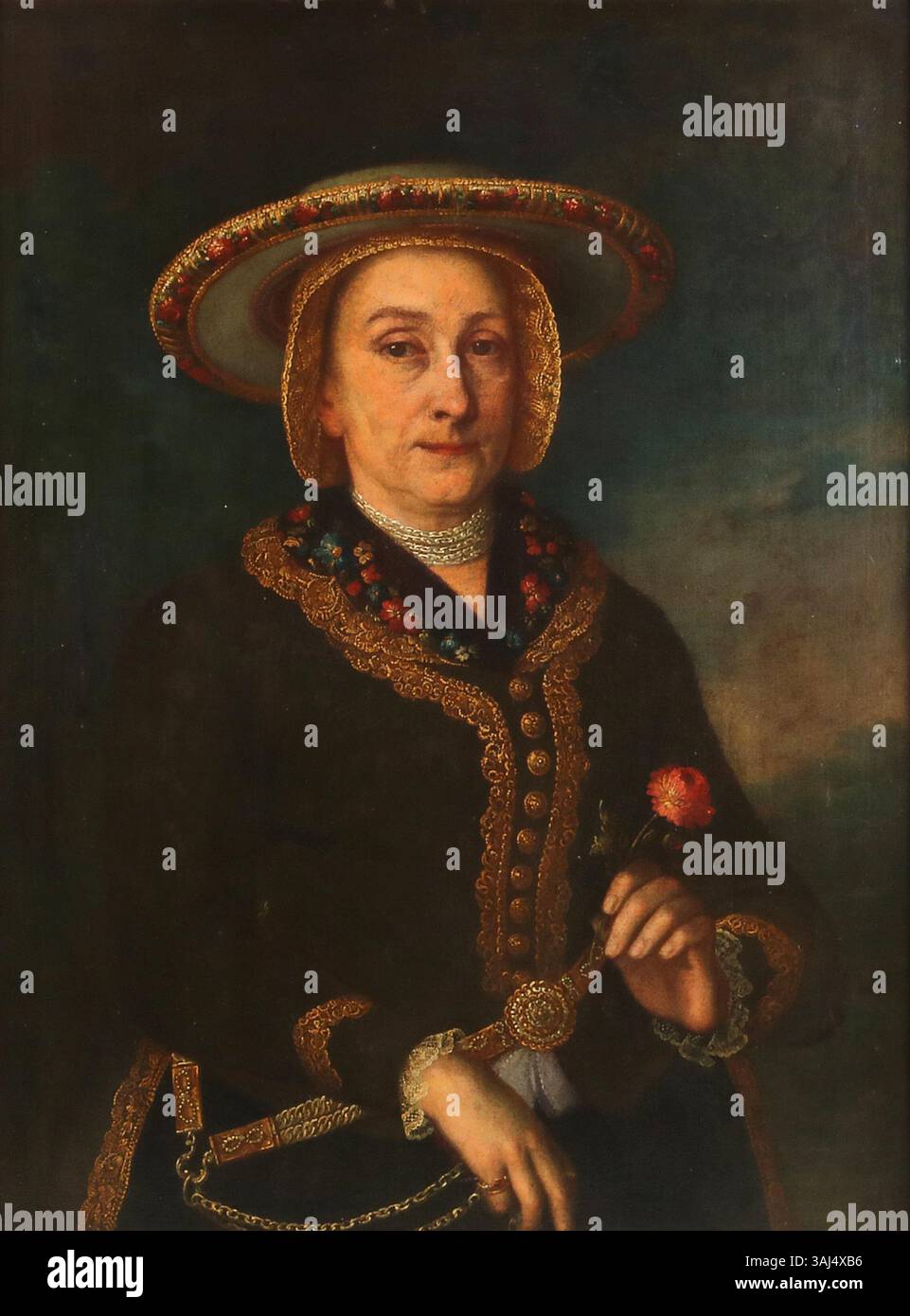 This 19th-century German portrait depicts a woman in traditional attire ...