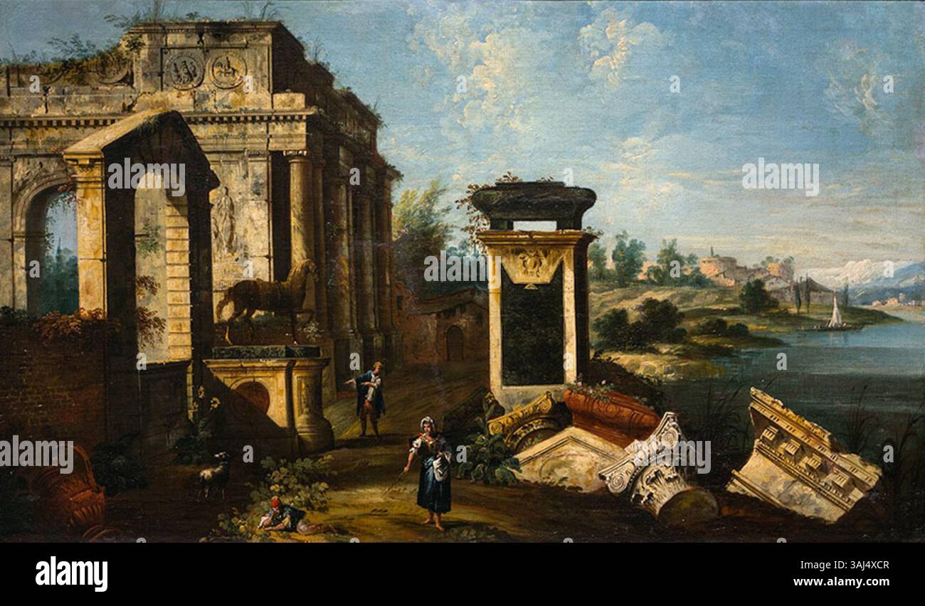 This 18th-century painting, titled 'Ruinas de Italia,' captures Italian ...