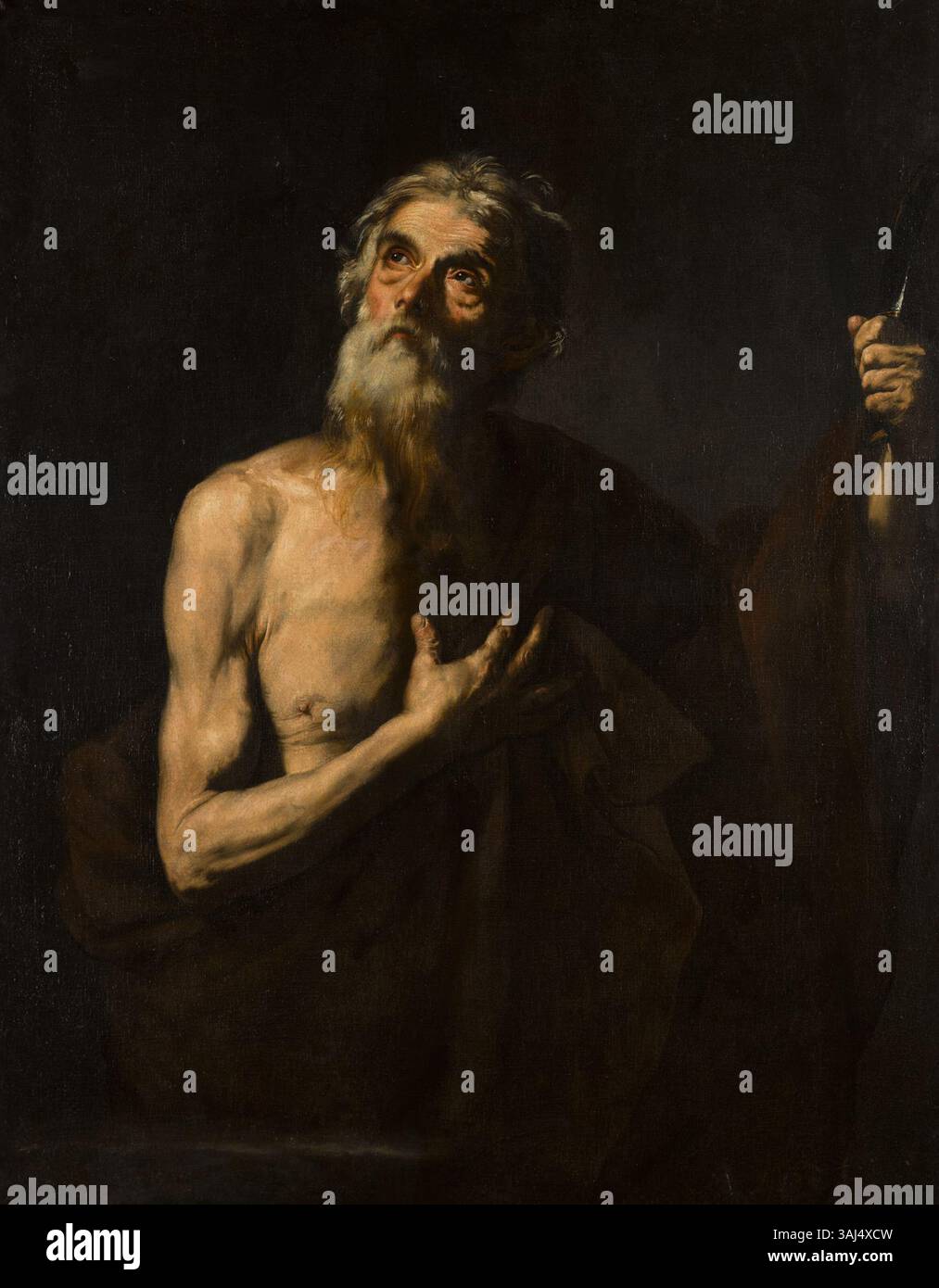 Jusepe de Ribera's painting of Saint Bartholomew (1634) depicts the apostle holding a knife ...
