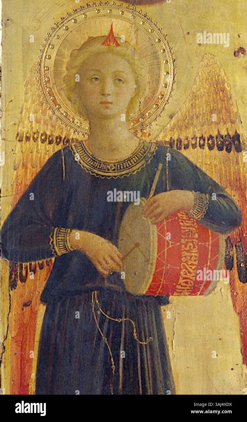 Detail of an angel playing a drum, from Fra Angelico's Linaivoli ...