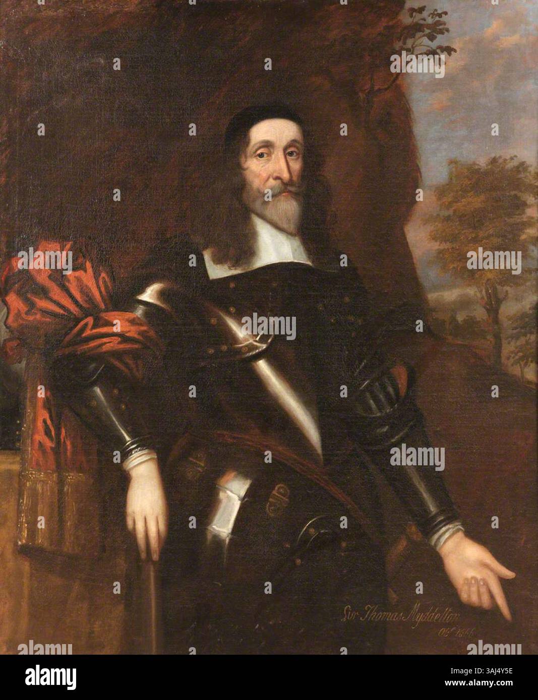 This portrait, painted circa 1650, depicts Sir Thomas Myddelton II, a ...