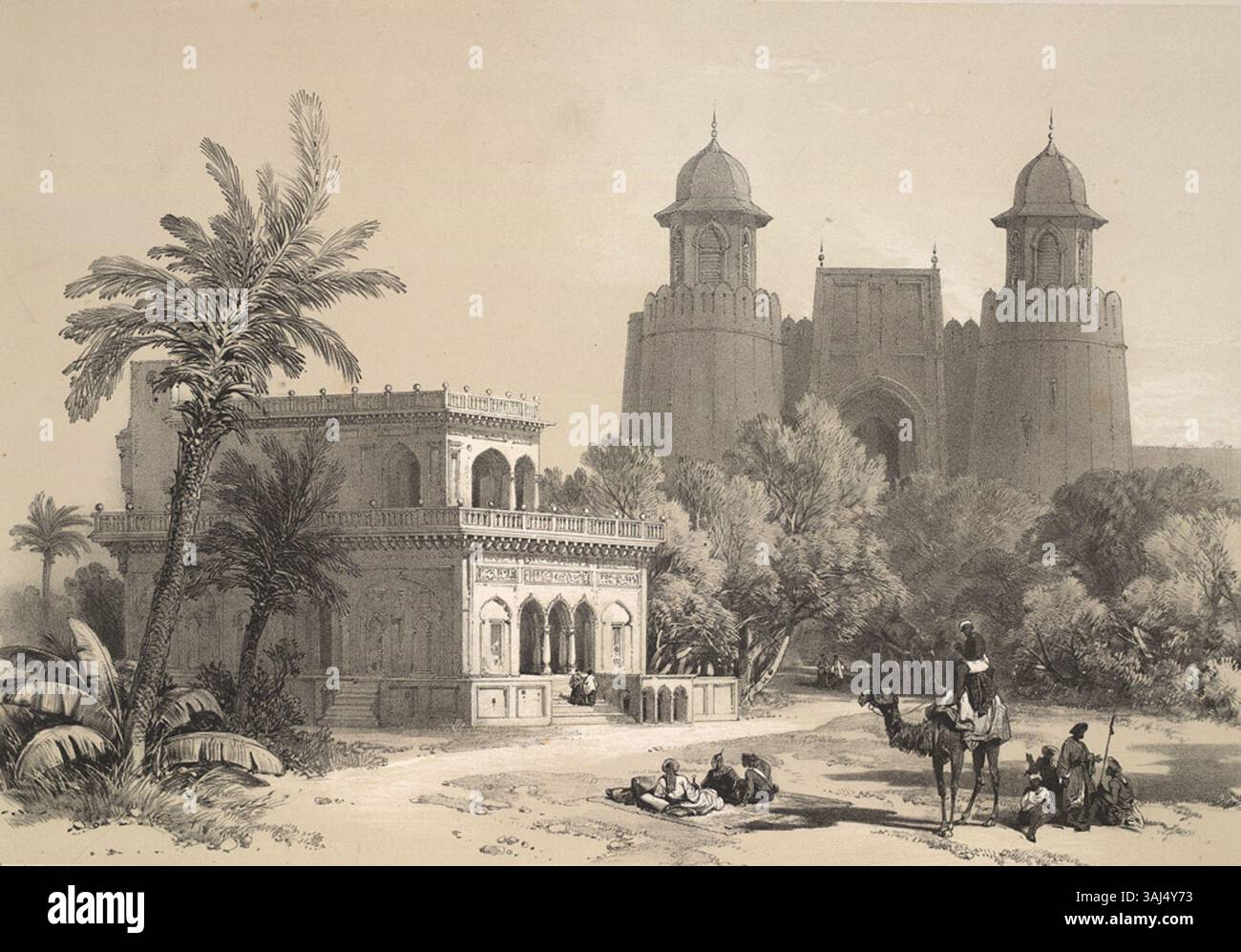 The lithograph from 1847 depicts the Hazuri Bagh gateway in Lahore ...