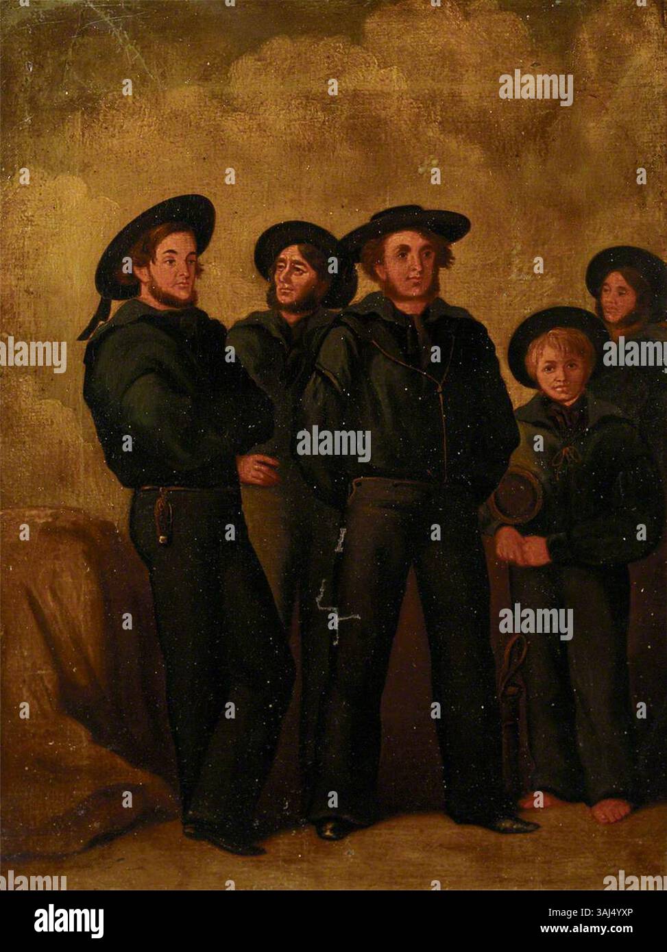 This painting, created around 1860, depicts sailors in a maritime ...