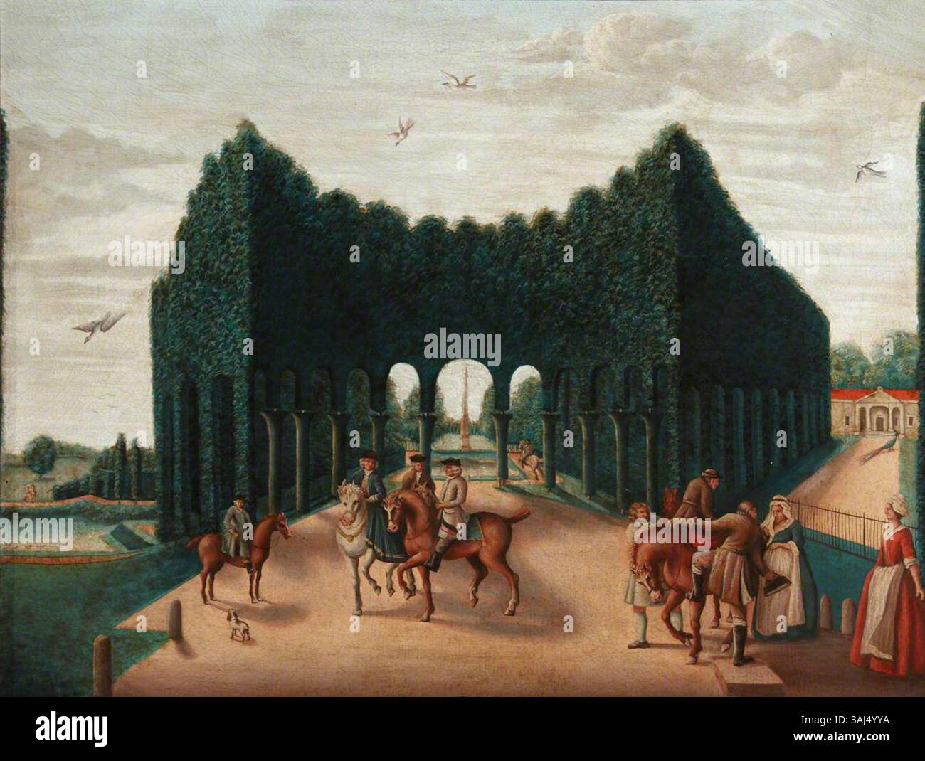 This painting depicts the topiary exhedra at Hartwell House with a view ...