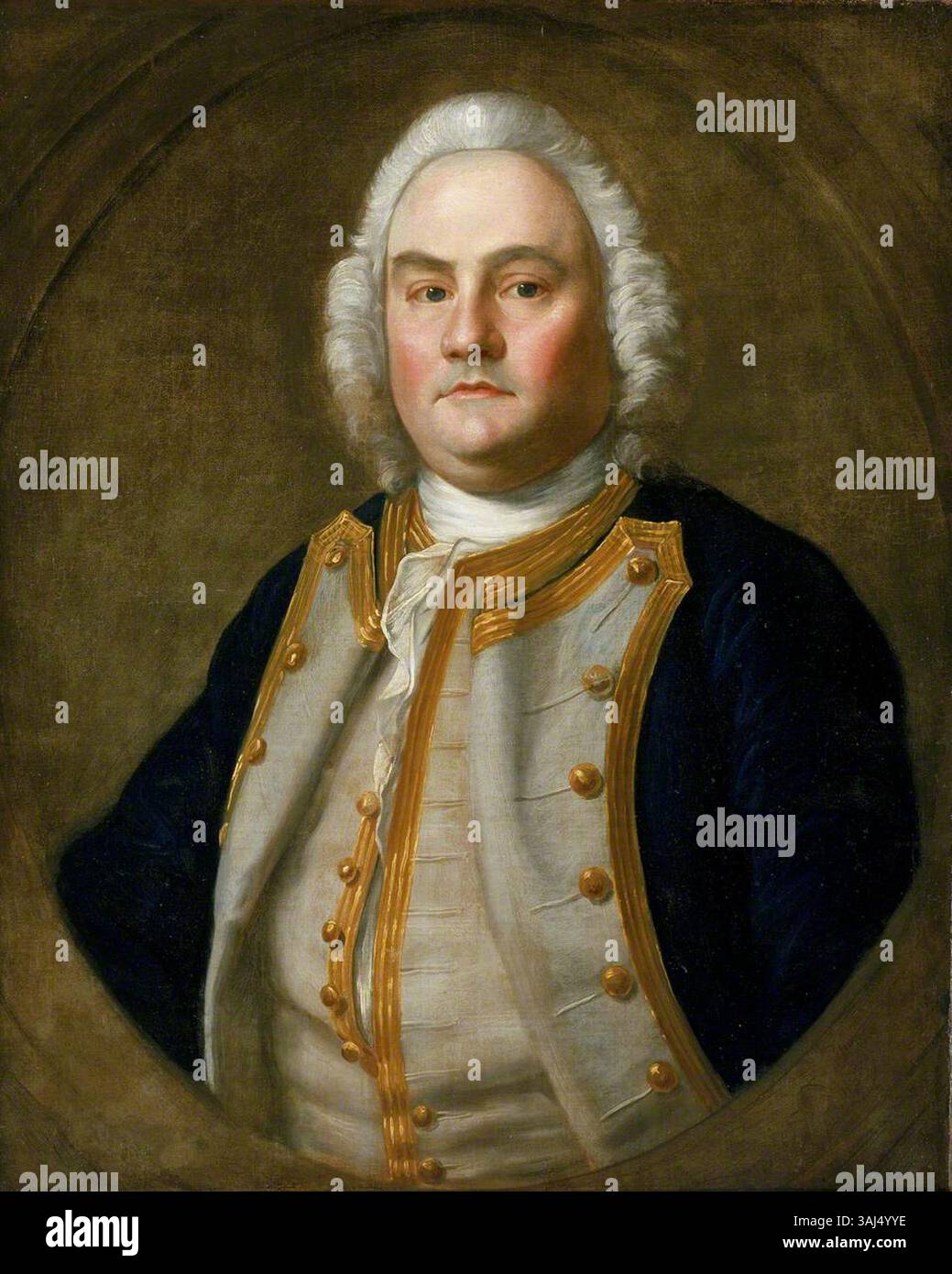 A portrait of Captain Justinian Nutt, painted circa 1750. The painting captures Nutt's military ...