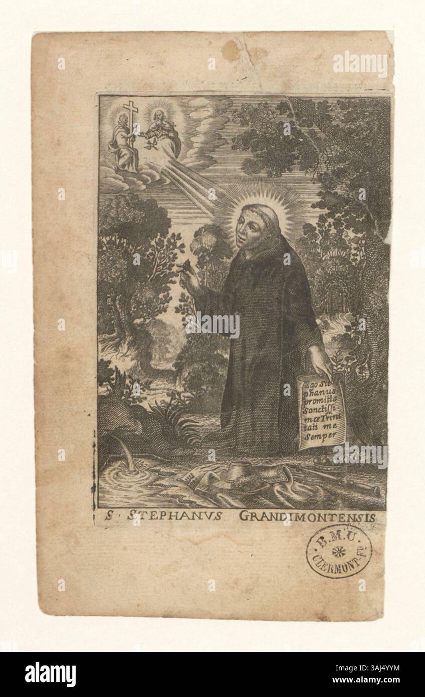 An intaglio print of Saint Stephen of Muret, known as S. Stephanus ...
