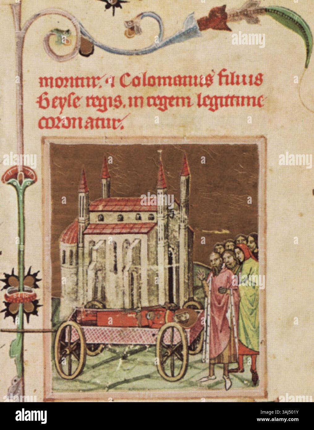 The 1360 illustration from the 'Képes krónika' depicts the funeral of ...