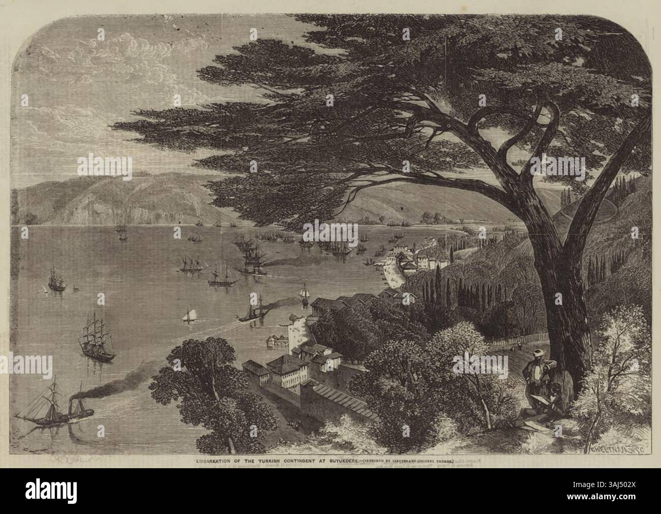 The 1855 illustration depicts the embarkation of the Turkish contingent ...