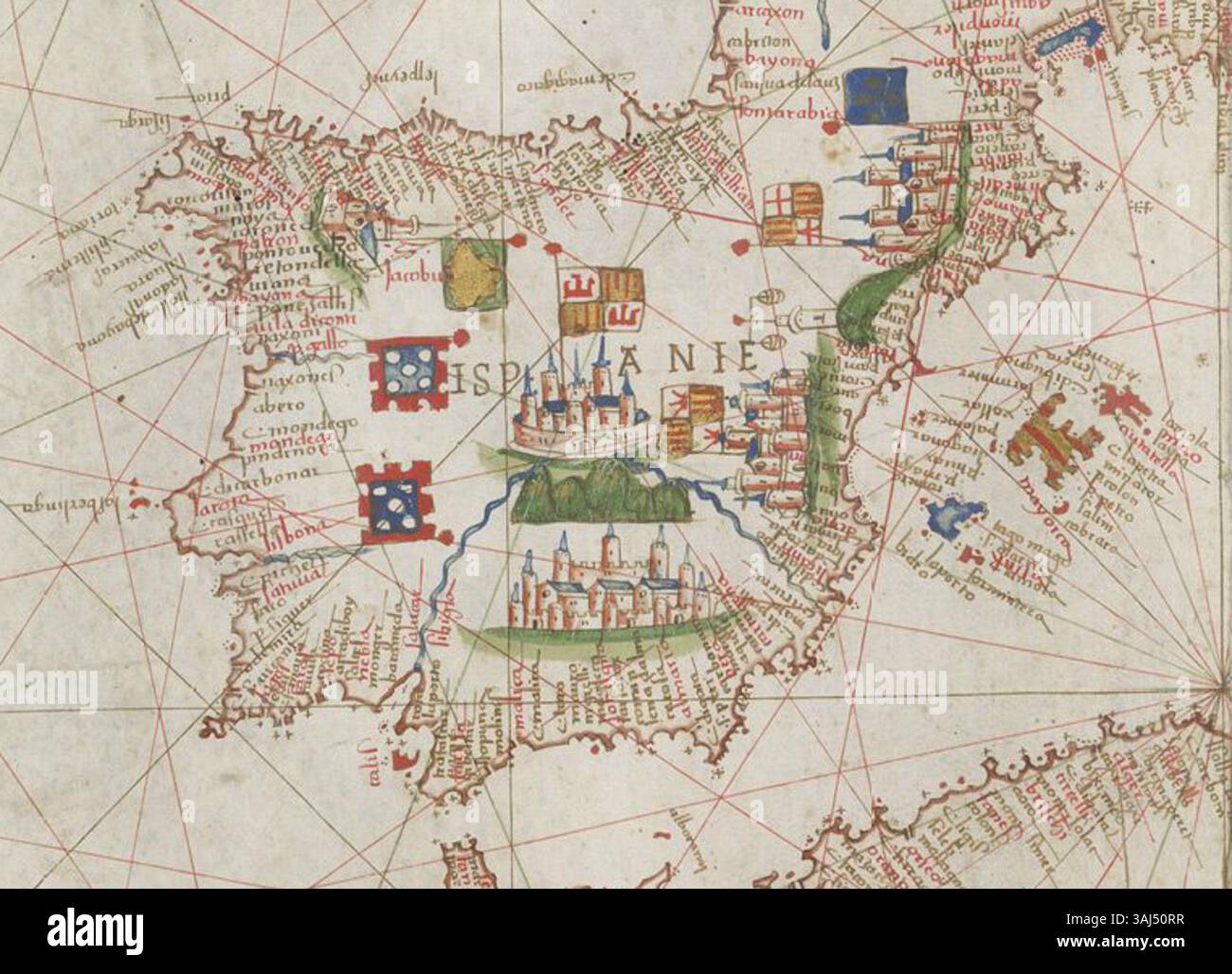 A portolan chart by Jacobo Russo, created around 1550, depicting the ...