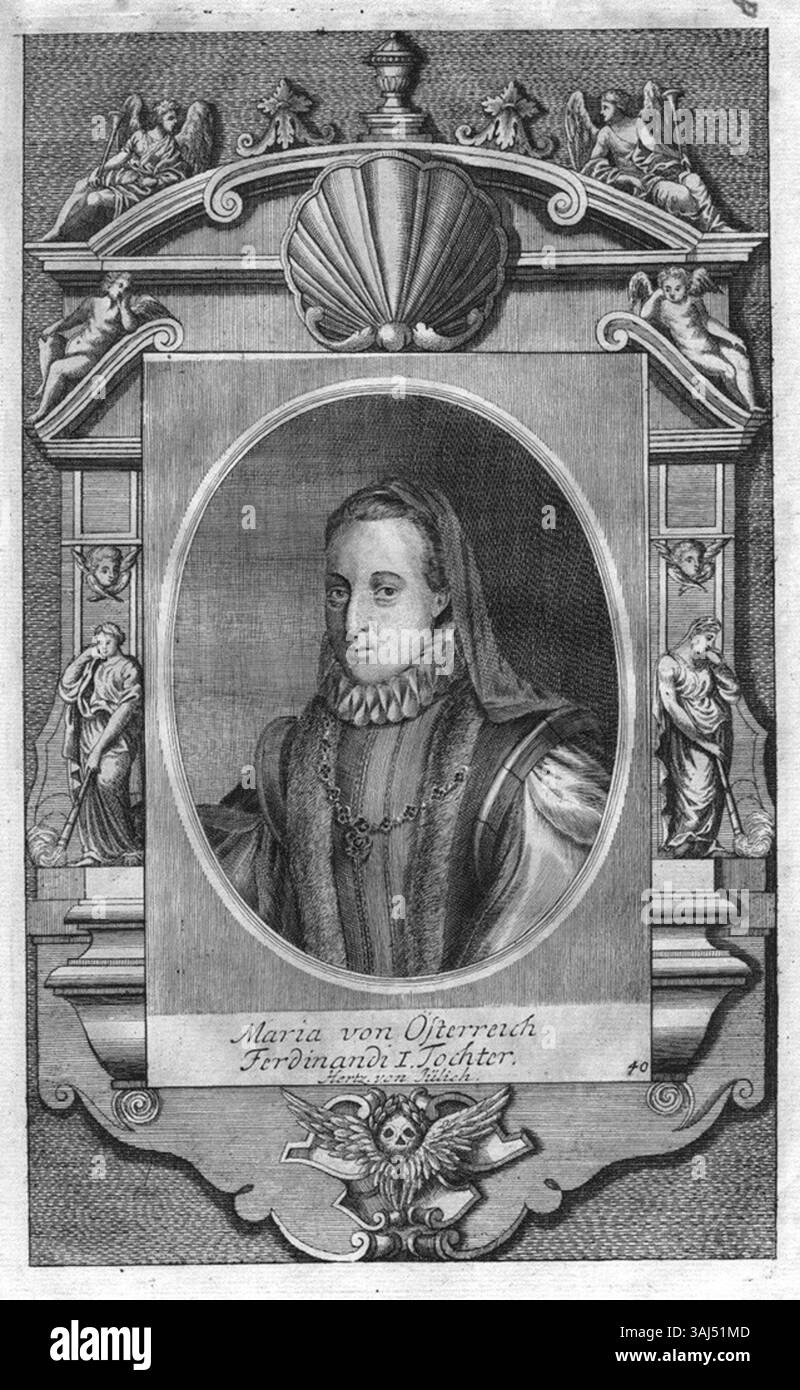 This engraving depicts Archduchess Maria of Austria, daughter of ...