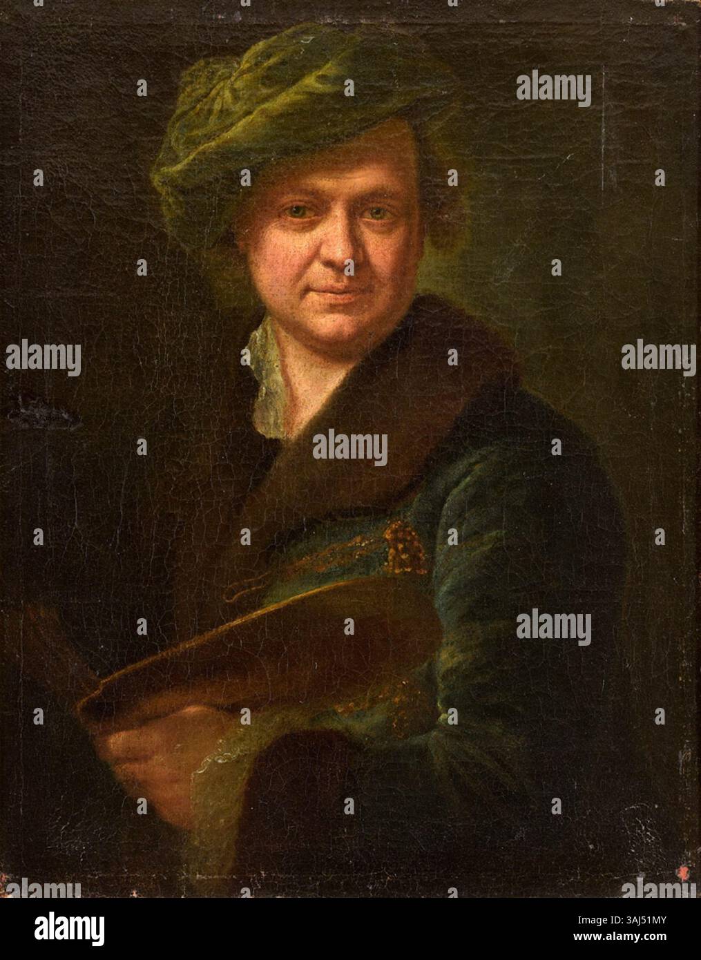 This 18th-century anonymous self-portrait shows the artist with a ...