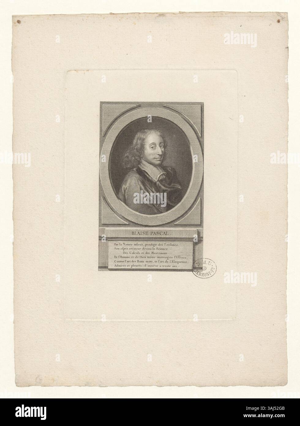 This intaglio print from the Boyer collection depicts Blaise Pascal ...