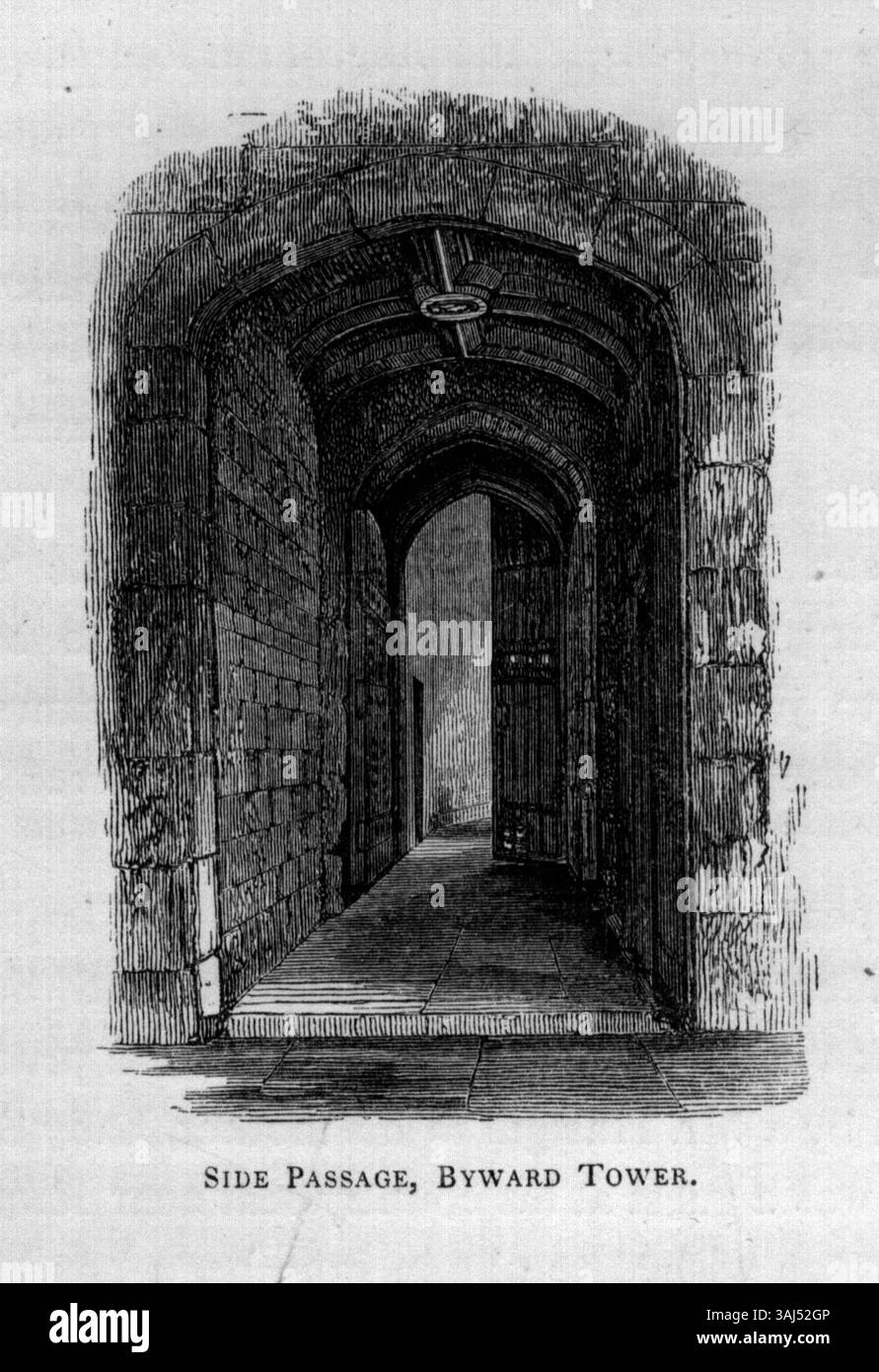 An illustration depicting the side passage of the Byward Tower, part of ...