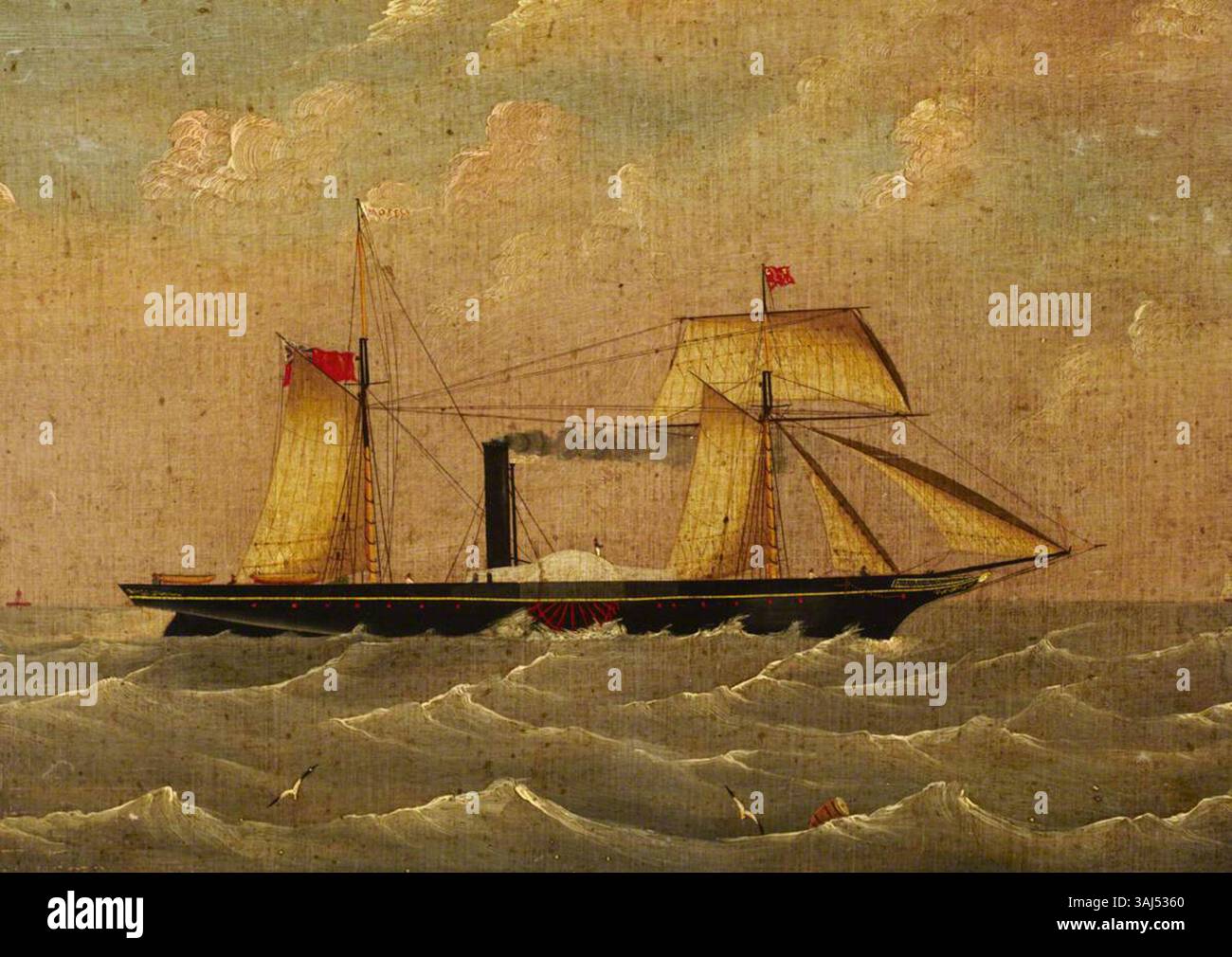 The painting depicts the steamship 'Moselle,' showcasing 19th-century ...