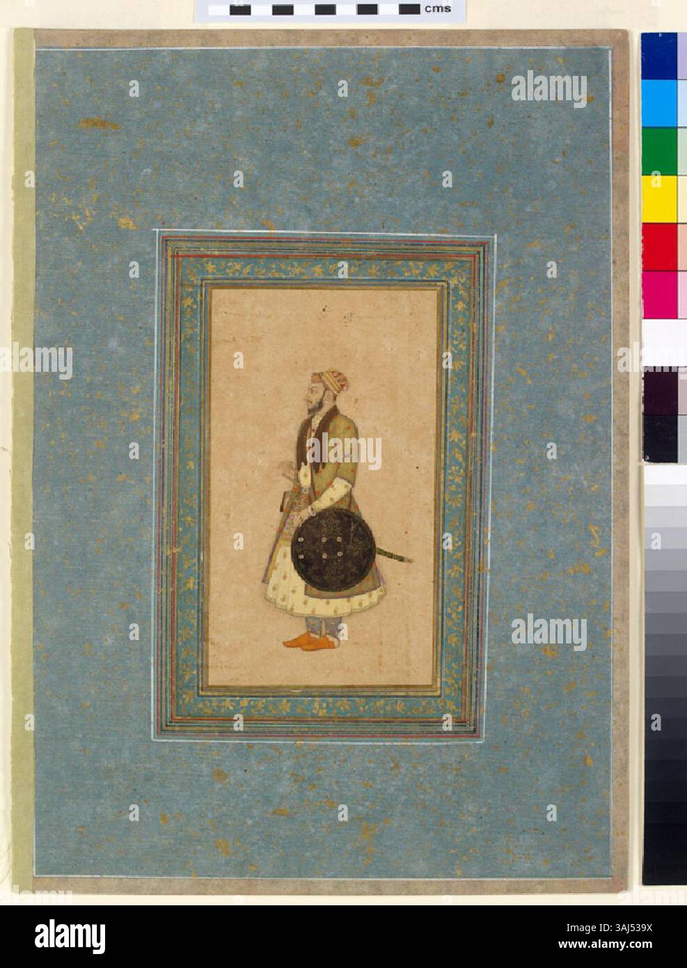 This illuminated manuscript page features a standing portrait of Prince ...