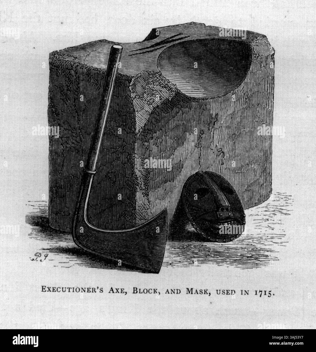 Illustration Of The Executioners Axe Block And Mask Used In 1715 As