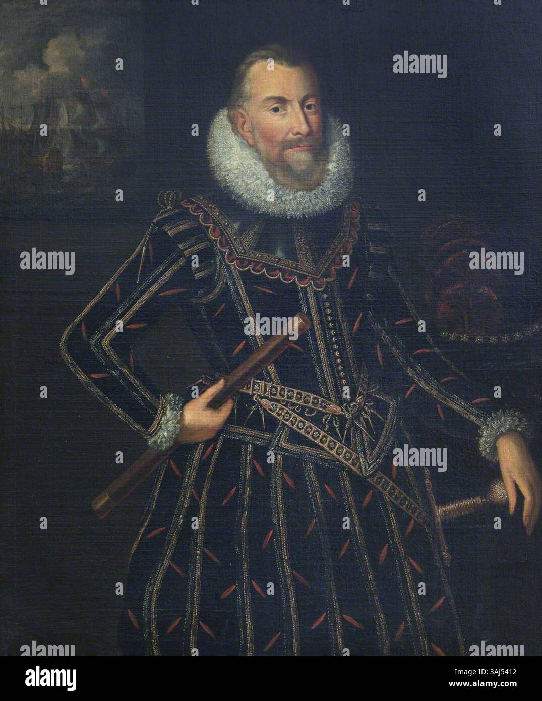 A portrait of an unknown naval commander, painted between 1600 and 1629 ...
