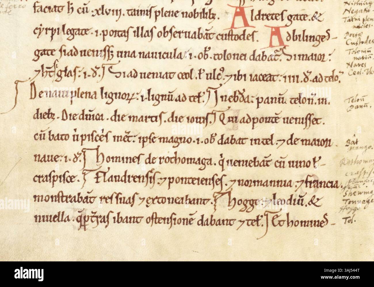 A medieval manuscript page from the 12th century, featuring the bottom ...