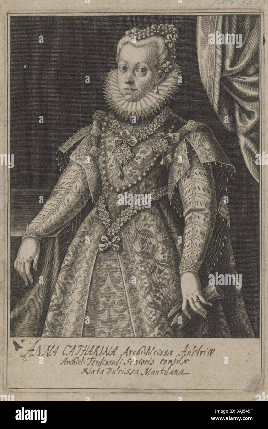 This engraving, created before 1900, depicts Anna Catharina of Mantua ...