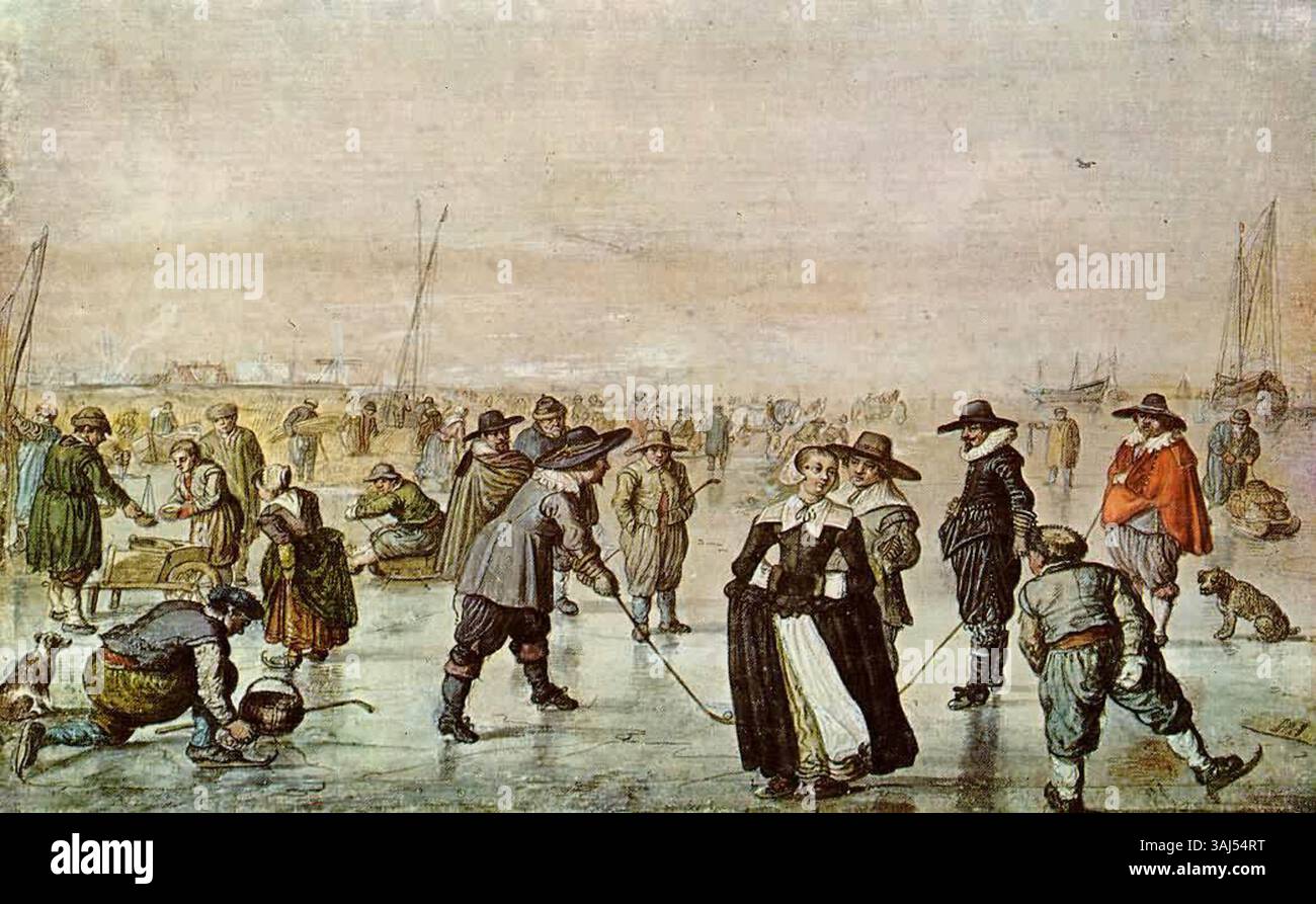 Hendrick Avercamp's 17th-century painting, 'A Scene on the Ice,' depicts a winter scene with ...