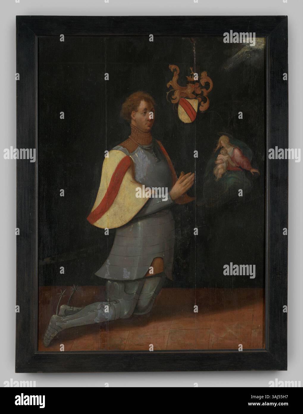 This 16th-century Dutch oil painting depicts a kneeling knight bearing ...