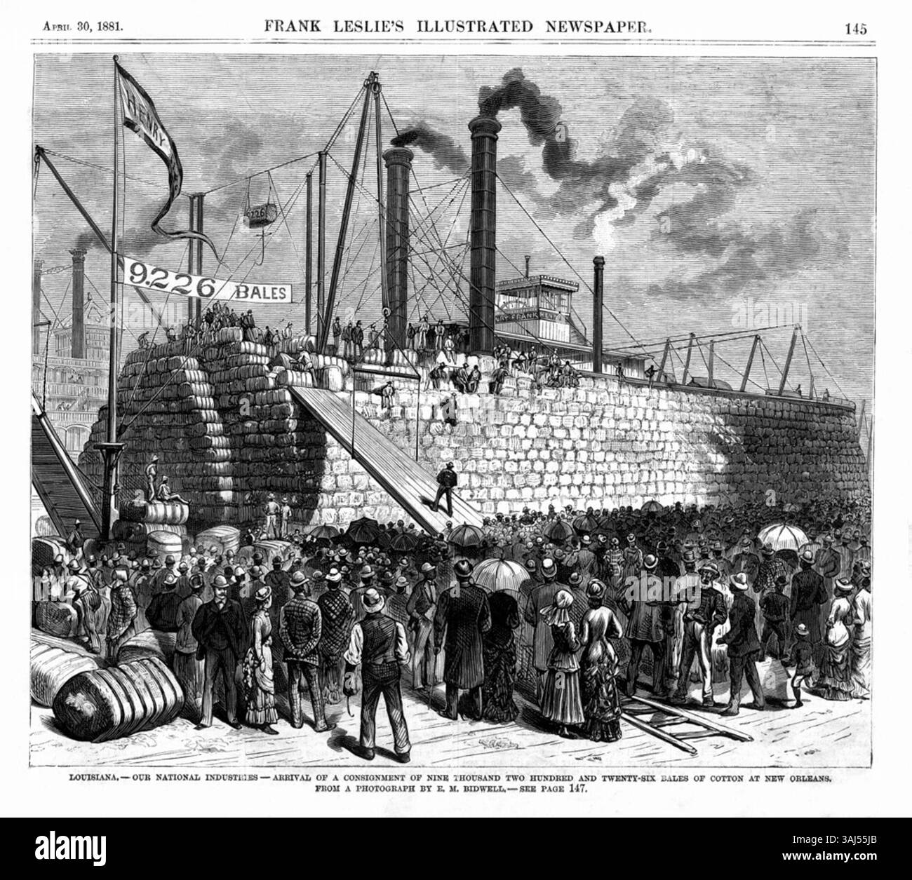 A photograph depicting the cotton packet 'Henry Frank' arriving at New ...