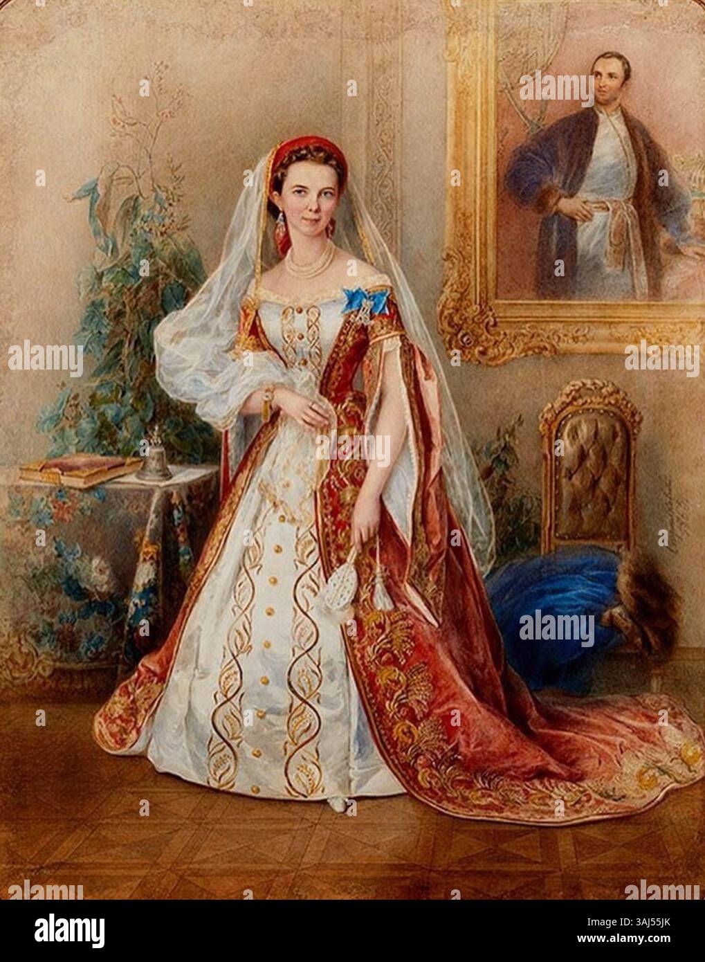 A portrait by Alexey Strelkovsky, dated 1860, depicting a lady in a ...