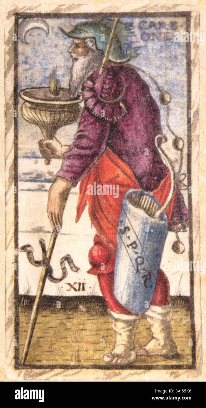 Card 12, also known as Carbone (XII), from the Sola Busca tarot deck ...